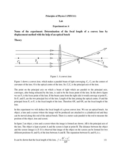 Determination Of The Focal Length Of A Convex Lens By Displacement Method With The Help Of An