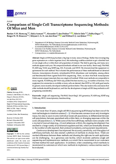 Pdf Comparison Of Single Cell Transcriptome Sequencing Methods Of Mice And Men
