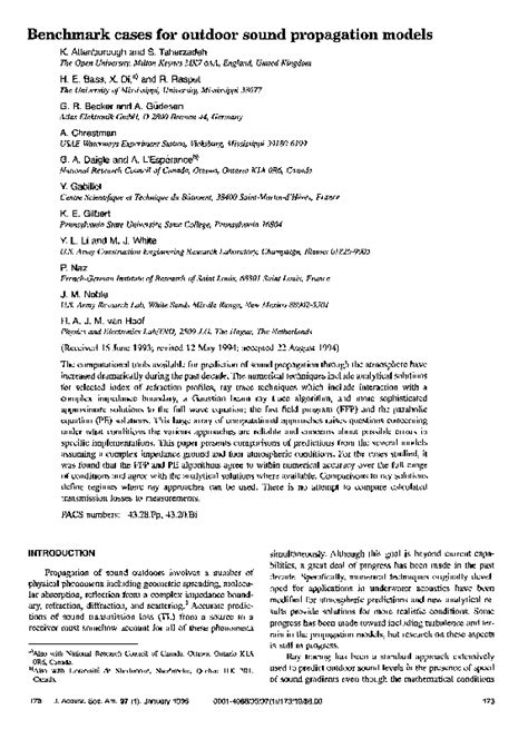 Pdf Benchmark Cases For Outdoor Sound Propagation Models