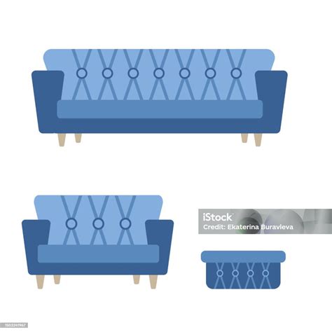 소파의 그림 푸프가 있는 다양한 크기 단추로 장식되어 있습니다 객실 내부 플랫 벡터 그림 가구에 대한 스톡 벡터 아트 및 기타 이미지 Istock