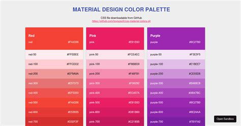 Material Design Colors Codesandbox