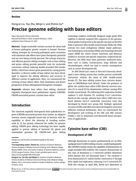 Pdf Precise Genome Editing With Base Editors