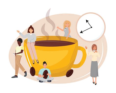 Group Of People Taking A Coffee Break And Talking Huge Cup Of Coffee