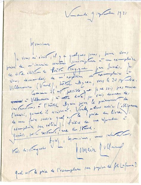 Romain Rolland Autograph Autograph Letter Signed
