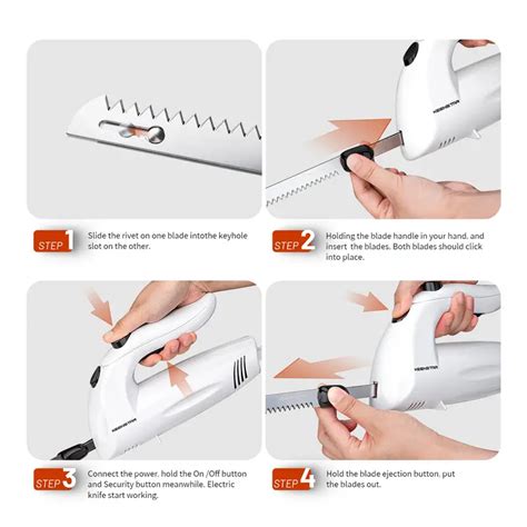 고기 칠면조 빵 조각용 전기 칼 톱니 모양의 스테인리스 스틸 블레이드 2개가 있는 150w Temu