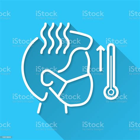 고온을 가진 사람 파란색 배경아이콘 긴 그림자가 있는 플랫 디자인 아이콘에 대한 스톡 벡터 아트 및 기타 이미지 아이콘 열 개념 열 질병 Istock