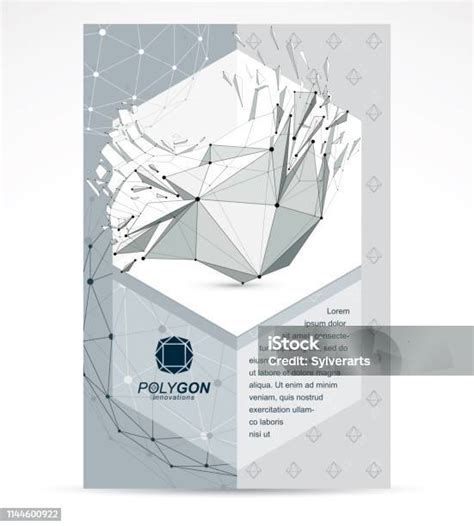새로운 기술 테마 소책자 커버 디자인 전면 페이지 추상적인 비대칭 깨진 기하학적 3d 흑백 개체 현대 디지털 기술 및 과학 테마
