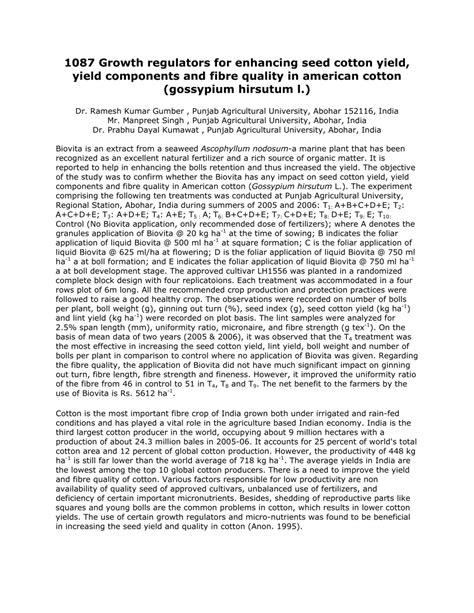 Pdf Growth Regulators For Enhancing Seed Cotton Yield Yield Components And Fibre Quality In