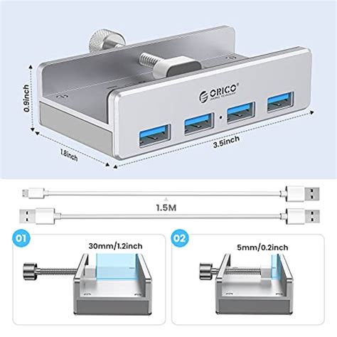 ORICO USB Hub USB Hub Clamp Aluminum Port USB Splitter With Extra Power Supply Port And