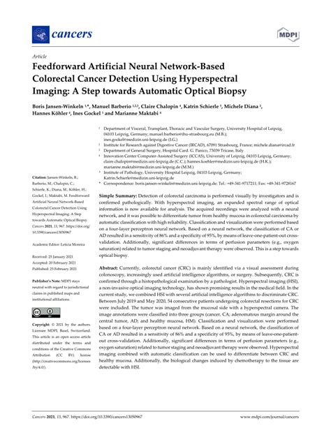Pdf Feedforward Artificial Neural Network Based Colorectal Cancer Detection Using