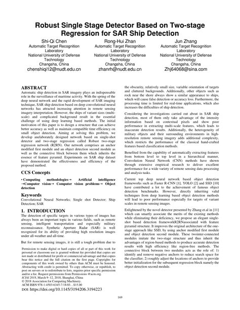 Pdf Robust Single Stage Detector Based On Two Stage Regression For Sar Ship Detection