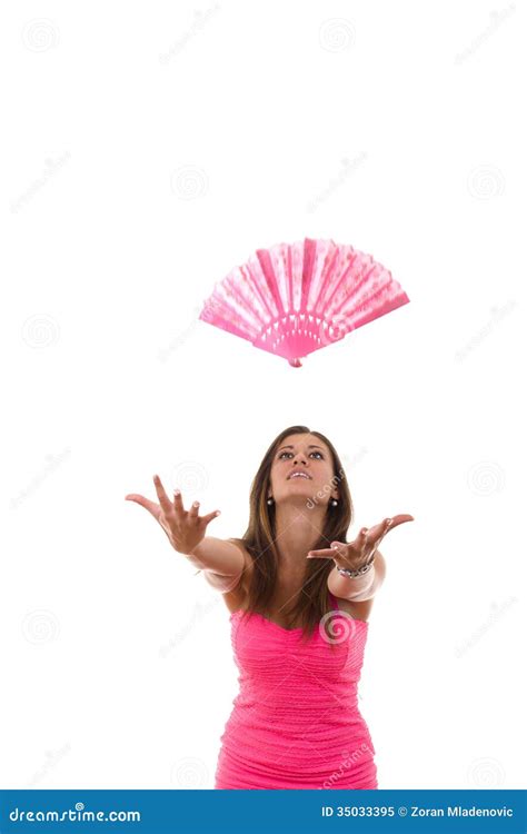 Girl In Pink Dress Throwing Fan Stock Image Image Of Long Girl 35033395