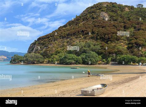 Wyuna Bay On The Scenic Coromandel Peninsula New Zealand A Man Is