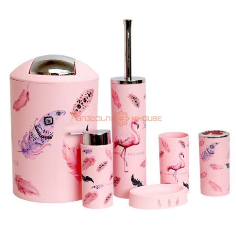 აბაზანის აქსესუარების კომპლექტი 6 ლი 3316 ფლამინგო ვარდიფერი Mh 25581