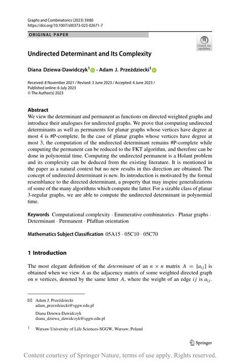 Pdf Undirected Determinant And Its Complexity