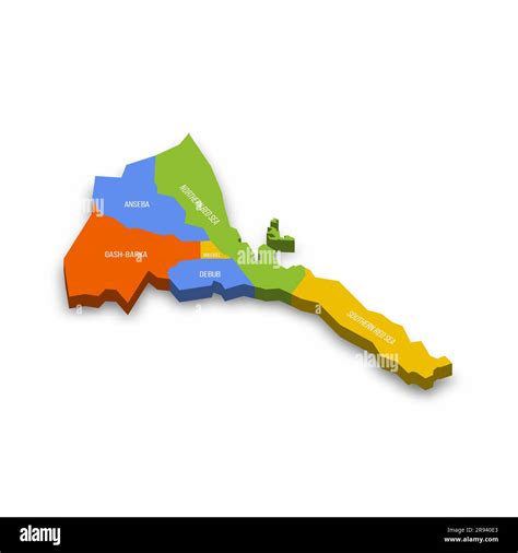 Eritrea Political Map Of Administrative Divisions Regions Colorful 3d Vector Map With Country