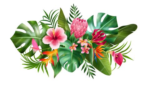 Premium Vector Realistic Exotic Flowers Composition Bouquet Or