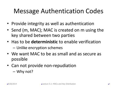 Ppt Lecture 51 Message Authentication Codes And Key Distribution