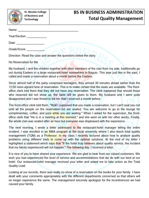 Tqm Case 4 Pdf Career And Growth Self Improvement