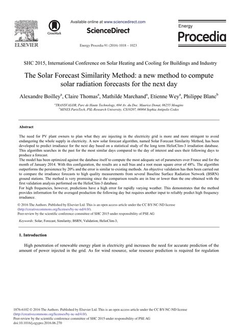 Pdf The Solar Forecast Similarity Method A New Method To Compute