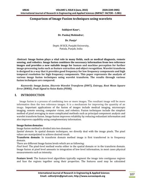pdf comparison of image fusion techniques using wavelets