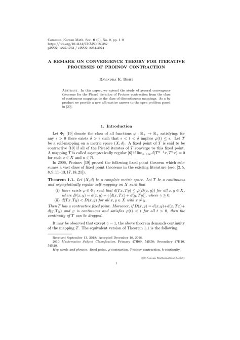 Pdf A Remark On Convergence Theory For Iterative Processes Of Proinov Contraction