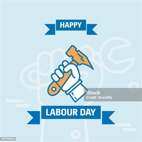 빈티지 테마 블루와 오렌지 망치 트롤리 아이콘으로 행복 한 노동절 디자인 0명에 대한 스톡 벡터 아트 및 기타 이미지 0명 5월 낮 Istock