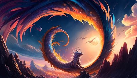 A Dragon With A Dragon In The Sky And The Sun In The Background