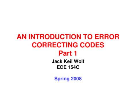 Pdf An Introduction To Error Correcting Codes Part 1