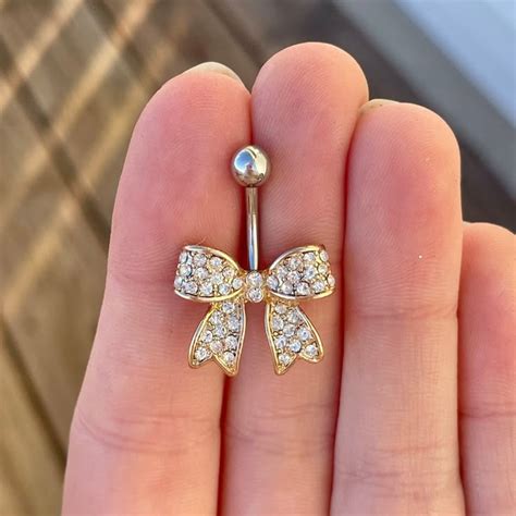 Cute Bow Belly Button Ring Silver Or Gold Dainty Minimalist Belly
