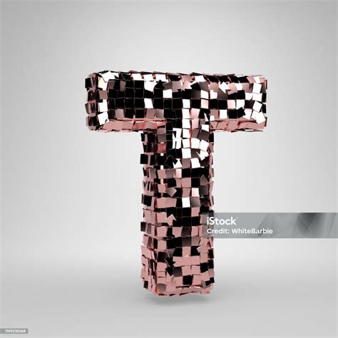 흰색 배경에 고립 된 로즈 골드 디스코 공 대문자 T 3d 렌더링 알파벳입니다 나이트클럽에 대한 스톡 사진 및 기타 이미지 나이트클럽 3차원 형태 구 Istock