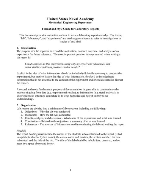 Format And Style Guide For Laboratory Reports