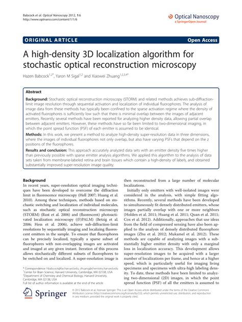 Pdf A High Density 3d Localization Algorithm For Stochastic Optical