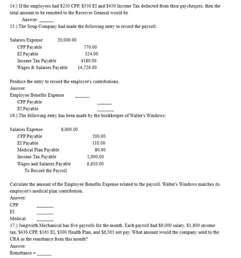 Instructions The Amount Of EI To Be Deducted From Chegg