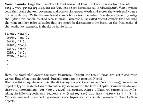 solved 1 word counts copy the plain text utf 8 version of
