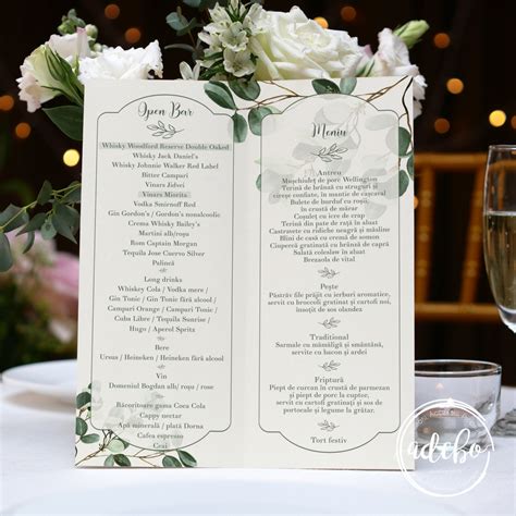 Meniu Nunta Tematica Eucalipt Design Meniu Papetarie Nunta Eucalipt