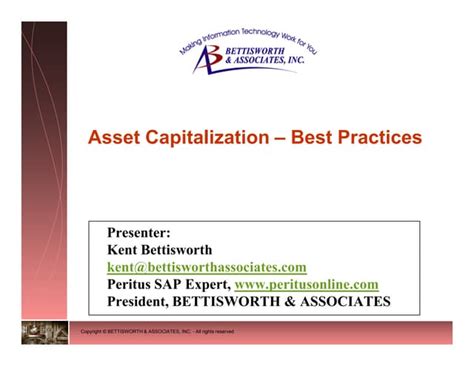 Presenting Sap Fixed Assets Capitalization Best Practices Pdf
