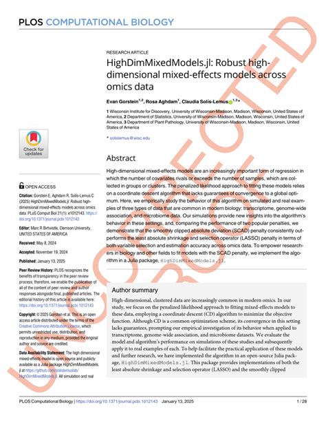 Pdf Highdimmixedmodelsjl Robust High Dimensional Mixed Effects Models Across Omics Data