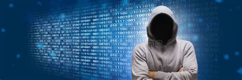Anonymous Hacker With Computer Code Binary Interface Stock Image