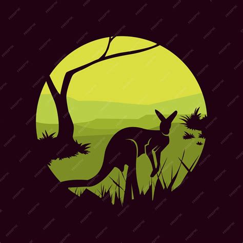 Premium Vector Vector Silhouette Of A Kangaroo In The Grass Under A