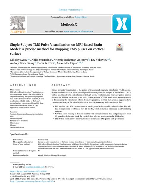 Pdf Single Subject Tms Pulse Visualization On Mri Based Brain Model A Precise Method For