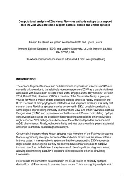 Computational Analysis Of Zika Virus Flavivirus Antibody Epitope Data Mapped Onto The Zika