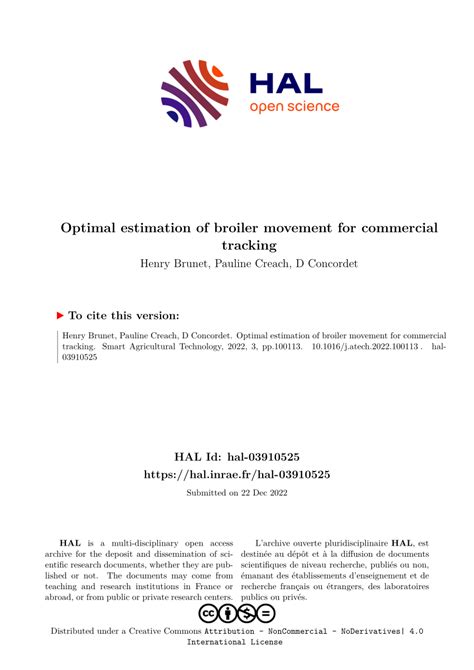 Pdf Optimal Estimation Of Broiler Movement For Commercial Tracking