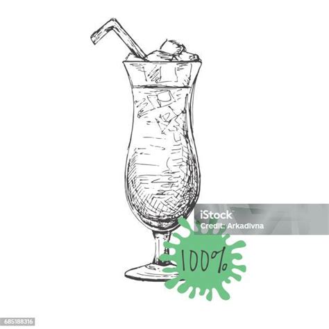 손으로 그려 칵테일에 고립 된 흰색 배경 벡터 일러스트 스케치 스타일의 Draft Sports에 대한 스톡 벡터 아트 및