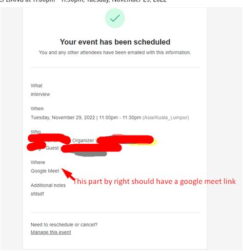 Confirmation Email Did Not Provide Any Google Meet Link Issue 5310
