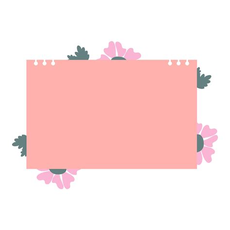 Cute Memo Notebook With Flower Paper Frame For Text Planner Sticker Element Sticky Flat Vector