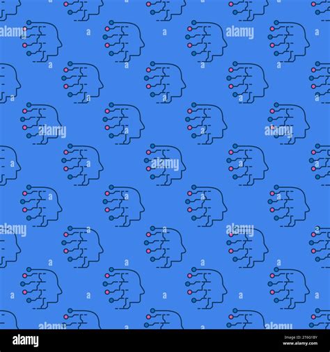 Ai Head Vector Artificial Intelligence Technology Concept Blue Modern Seamless Pattern Stock