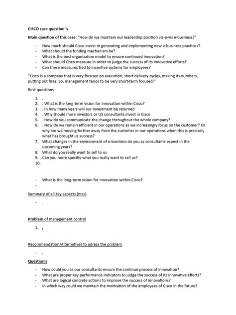 Cisco Case Question Pdf