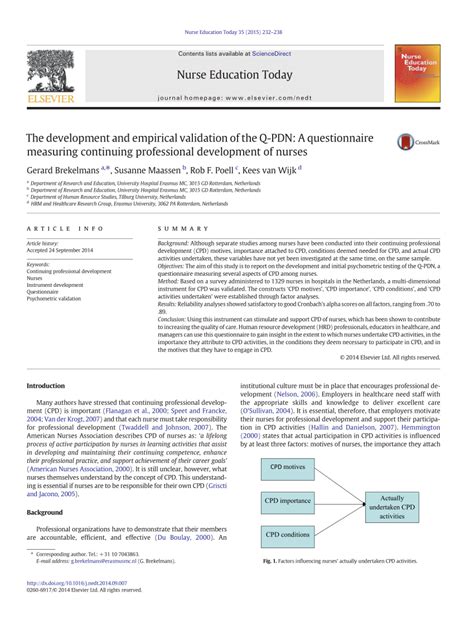 Pdf The Development And Empirical Validation Of The Q Pdn A Questionnaire Measuring