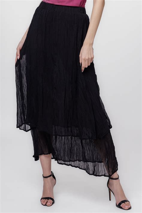 Fusta Lunga Suprapusa Creponata Neagra